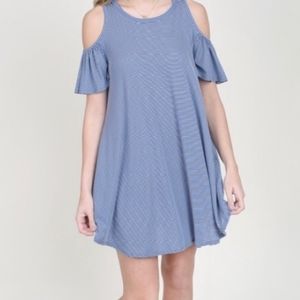 Altar'd State | Dresses | Altard State Blue Striped Cold Shoulder Dress ...